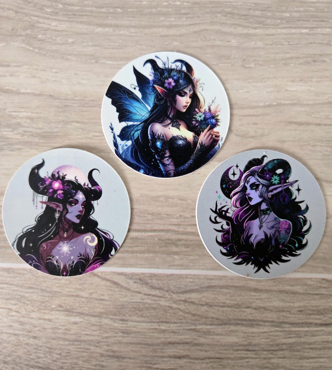 Mini Fairy Stickers 3 Pack - Dark Elf Vinyl Decals - Round Gothic Fae ...