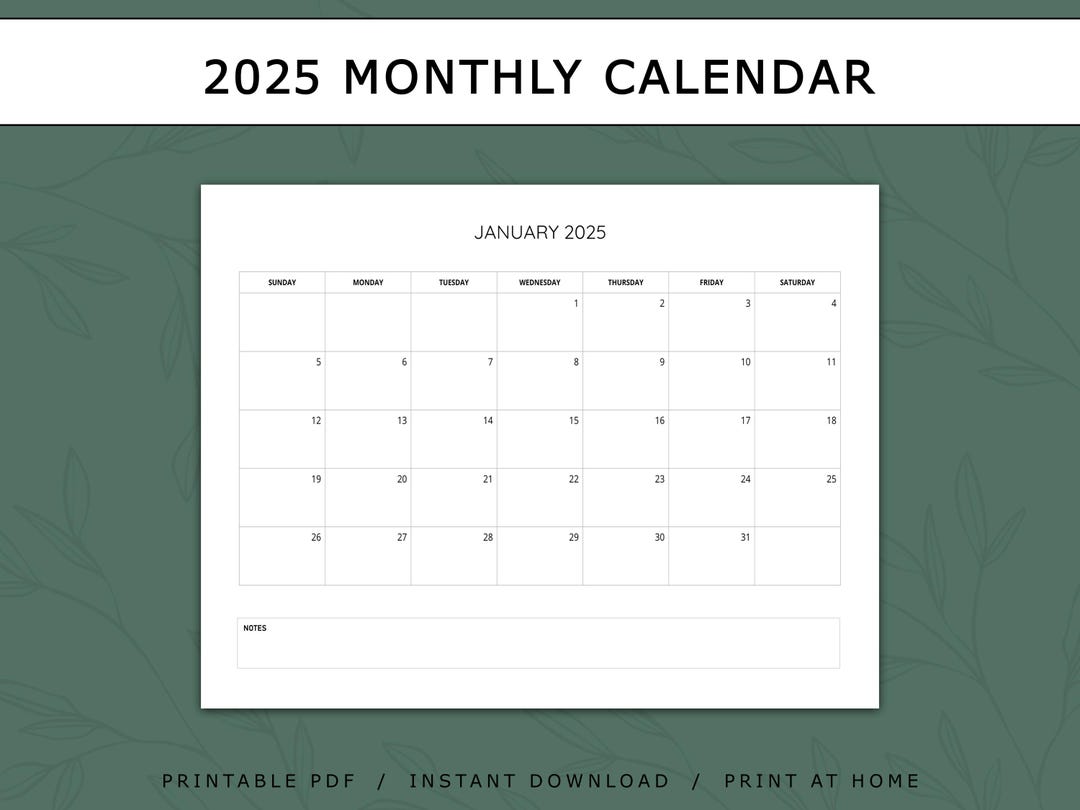 2025 Monthly Calendar for Each Month Notes Fridge Calendar Monthly ...