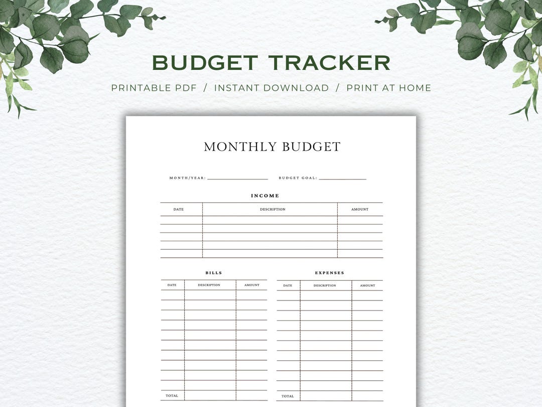 Monthly Budget Tracker Printable, Personal Finance Tracker, Easy-to-use ...