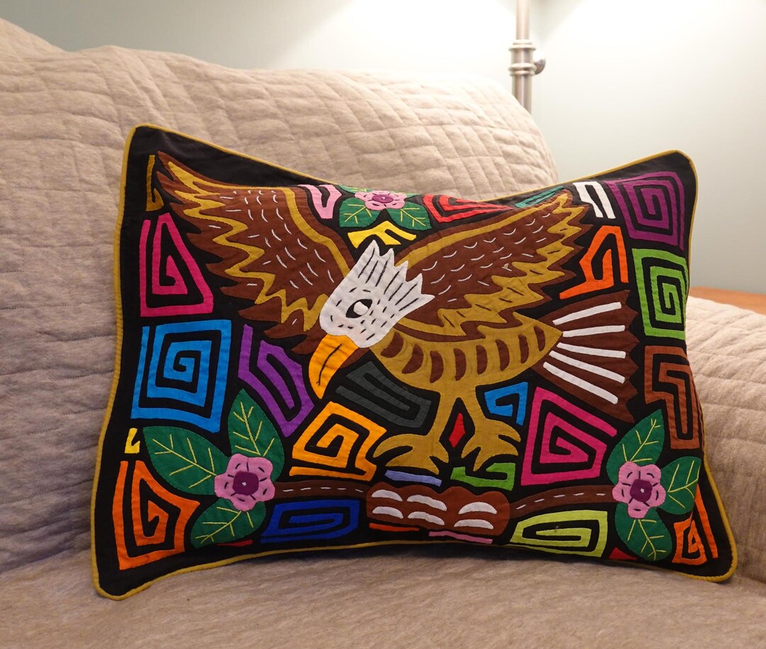 Eagle Mola Pillow Cover - Panama Mola Art Hand Stitched, Reverse ...