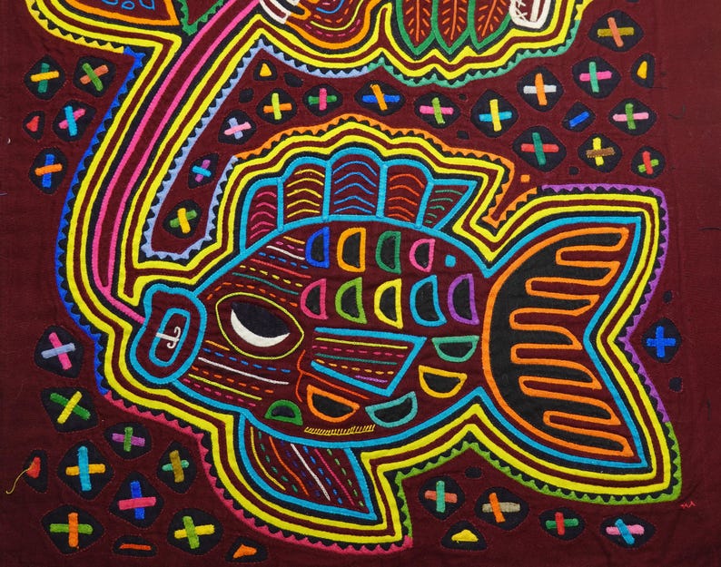 Mola Caught a Fish - Hand Stitched, Unique Designer Piece of Fabric ...