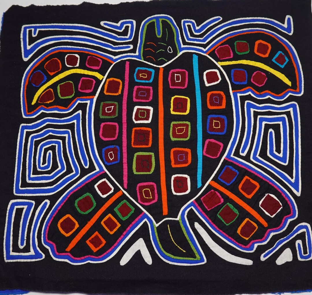 Blue Turtle Mola: Hand-stitched Panama Textile Art - Etsy
