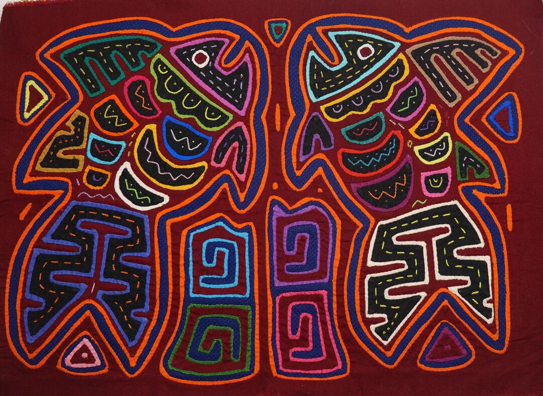 Mola Fish Couple Chat 2- Hand Stitched, Unique Designer Piece of Fabric ...