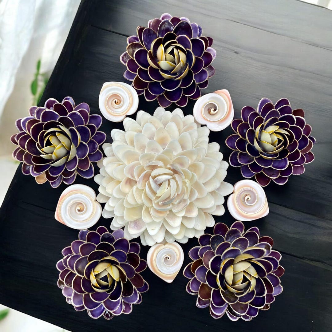 Natural Seashell Flowers and Heart Shell Beach Wedding Decor, Handmade ...