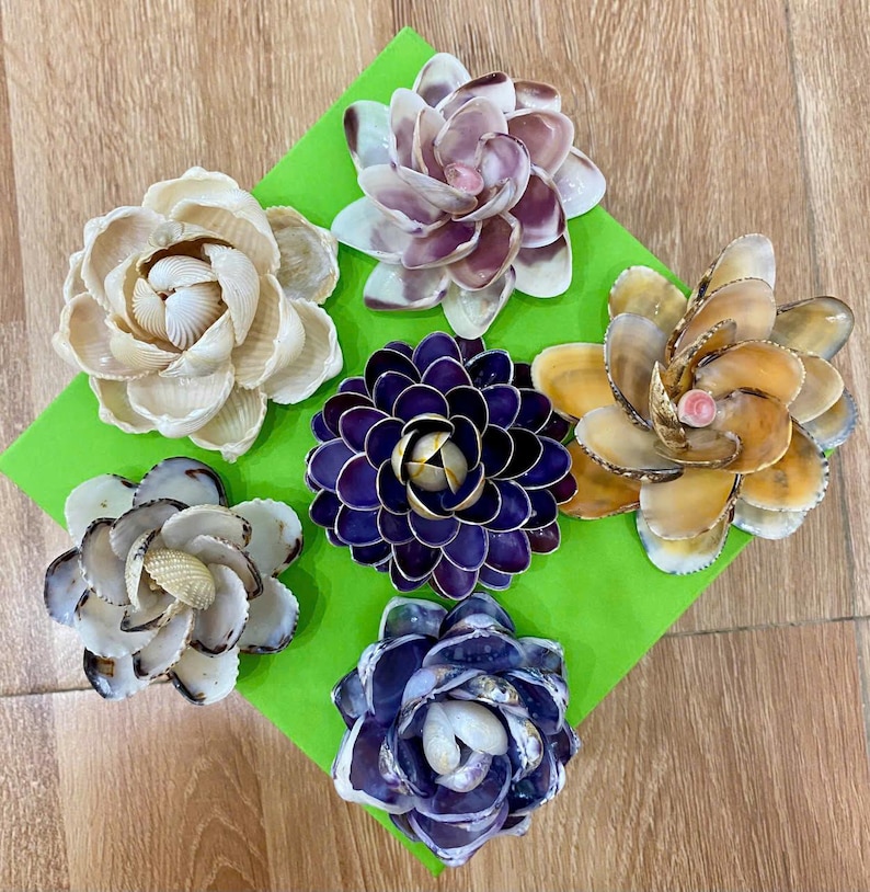 3 Colorful Sea Shell Flowers Beach Wedding Decor, Seashell Flowers ...