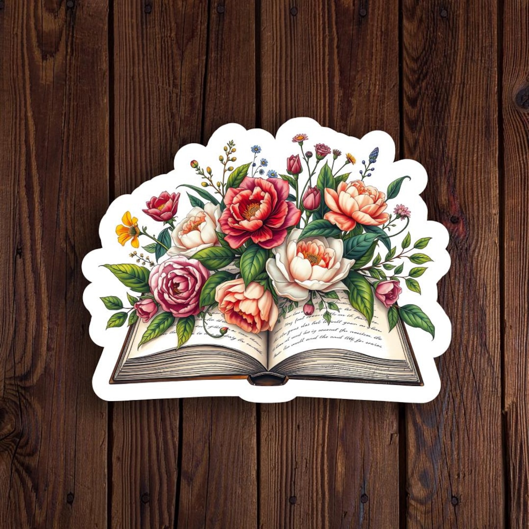Floral Open Book Sticker – Reading and Gardening Vinyl Decal With ...