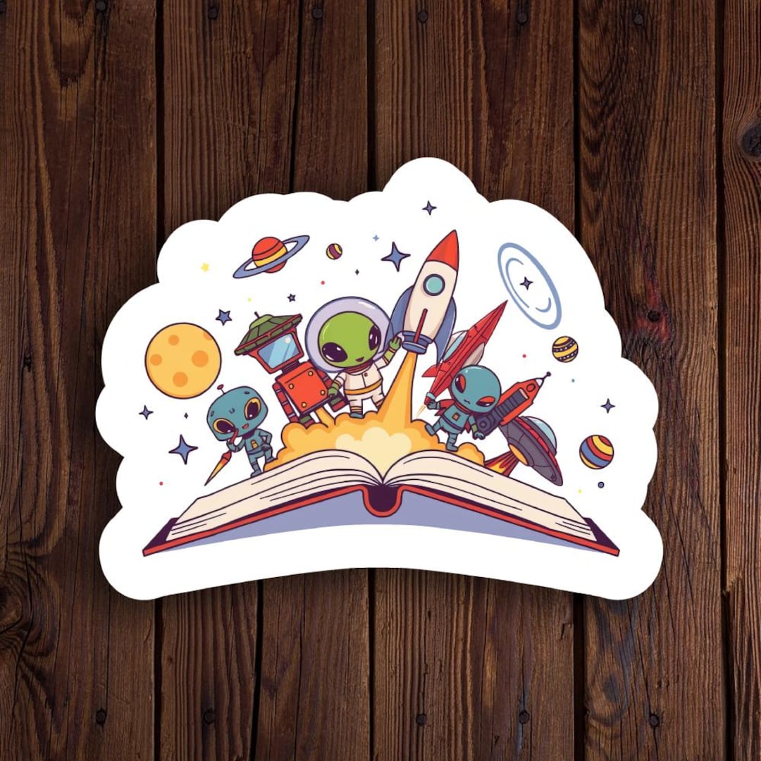 Sci Fi Book Sticker, Imagination Sticker, Science Fiction Reading ...