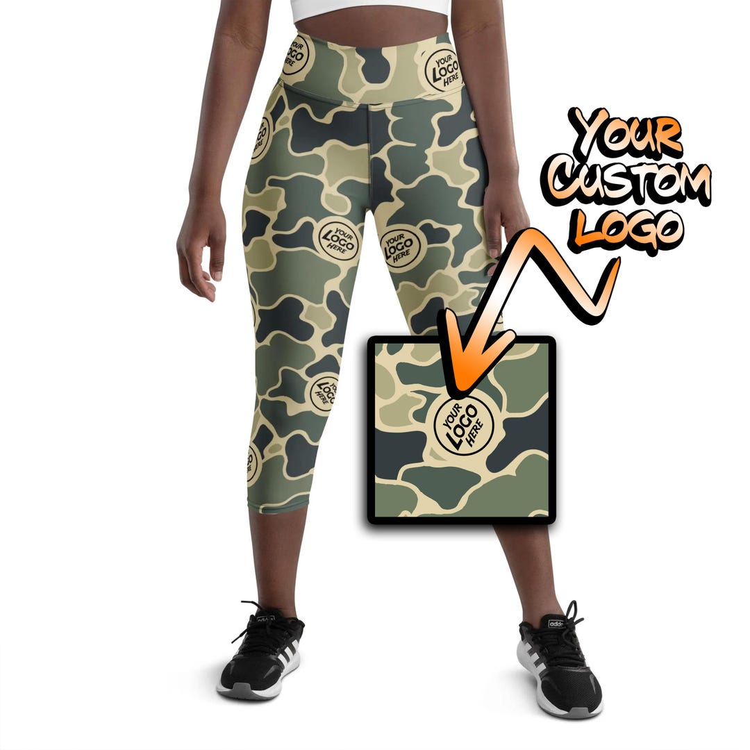 CUSTOM LOGO Camo Pattern With Your Logo Yoga Capri Leggings - Burlebo ...