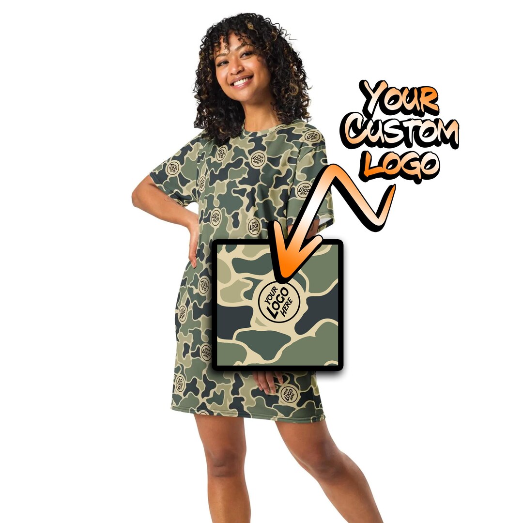 CUSTOM LOGO Camo Pattern T-shirt Dress With Your Logo - Hunting Camo ...