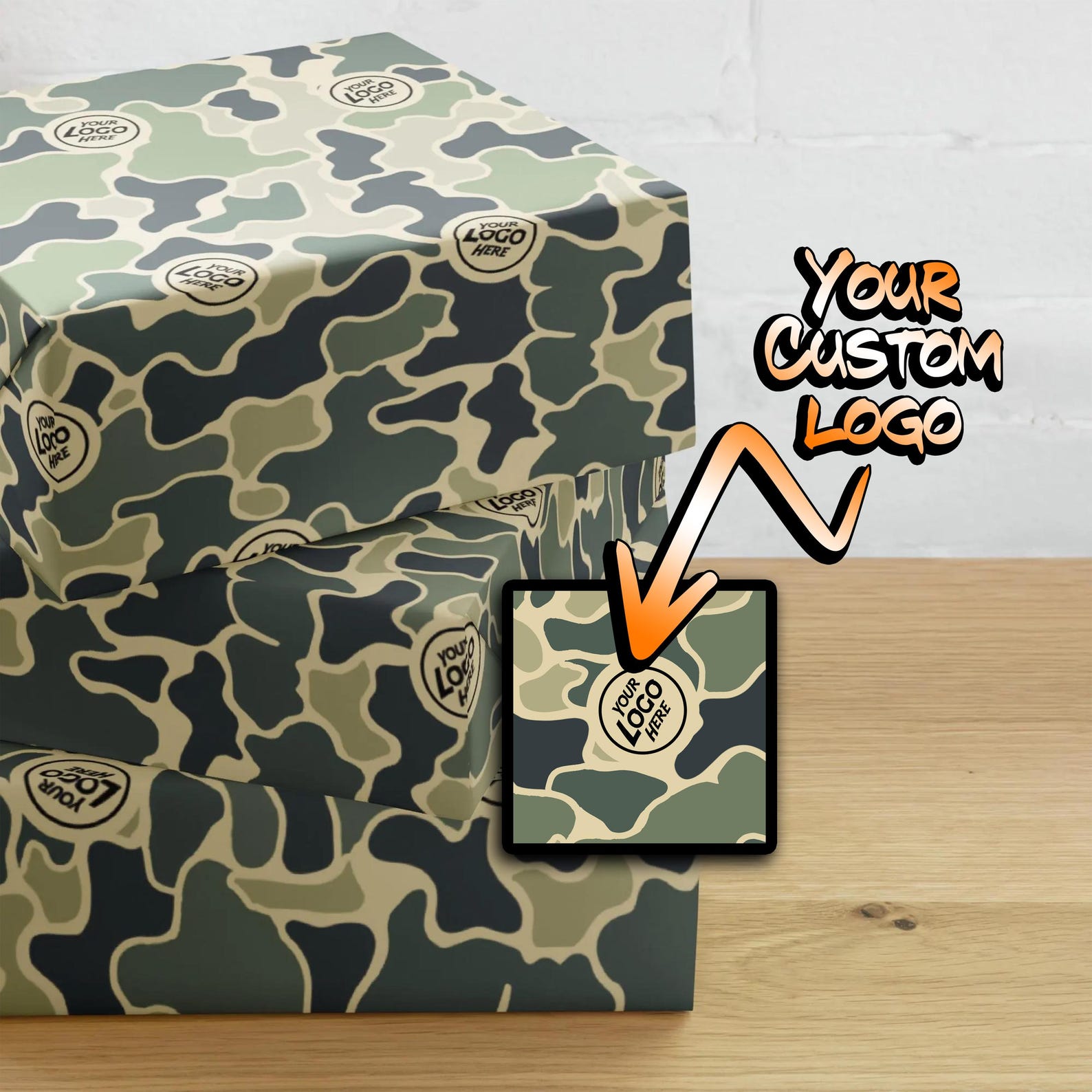 CUSTOM LOGO Camo Pattern With Your Logo Wrapping Paper Sheets - Burlebo ...