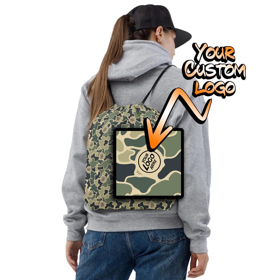 CUSTOM LOGO Camo Pattern With Your Logo Drawstring Bag - Burlebo ...