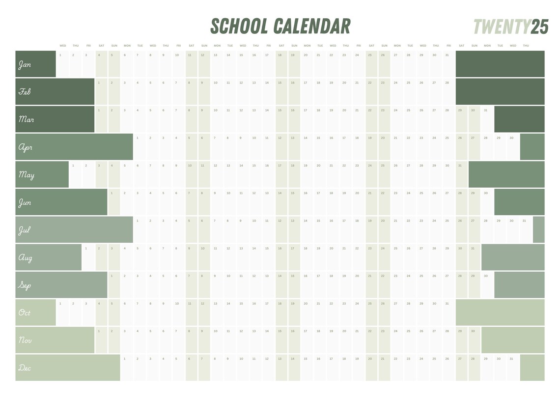 2025 Digital School Calendar | Size A0 Optimized Print | One Page PDF ...