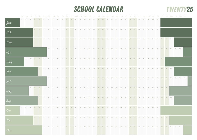 2025 Digital School Calendar | Size A0 Optimized Print | One Page PDF ...