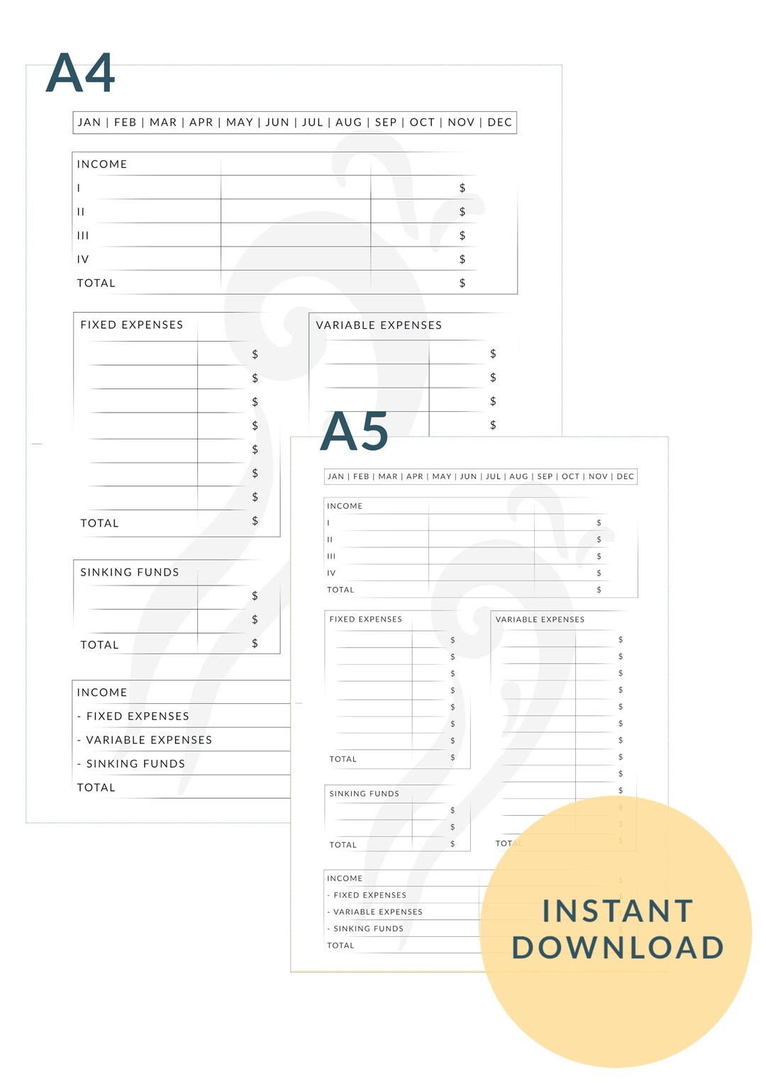 Printable Monthly Budget Planner | A4 PDF for Download | Income, Fixed ...
