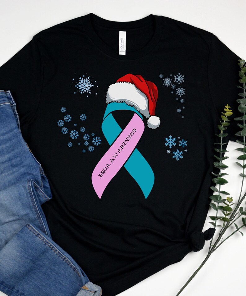 Holiday BRCA Awareness Tee, Christmas Previvor Shirt, Support Ribbon T ...