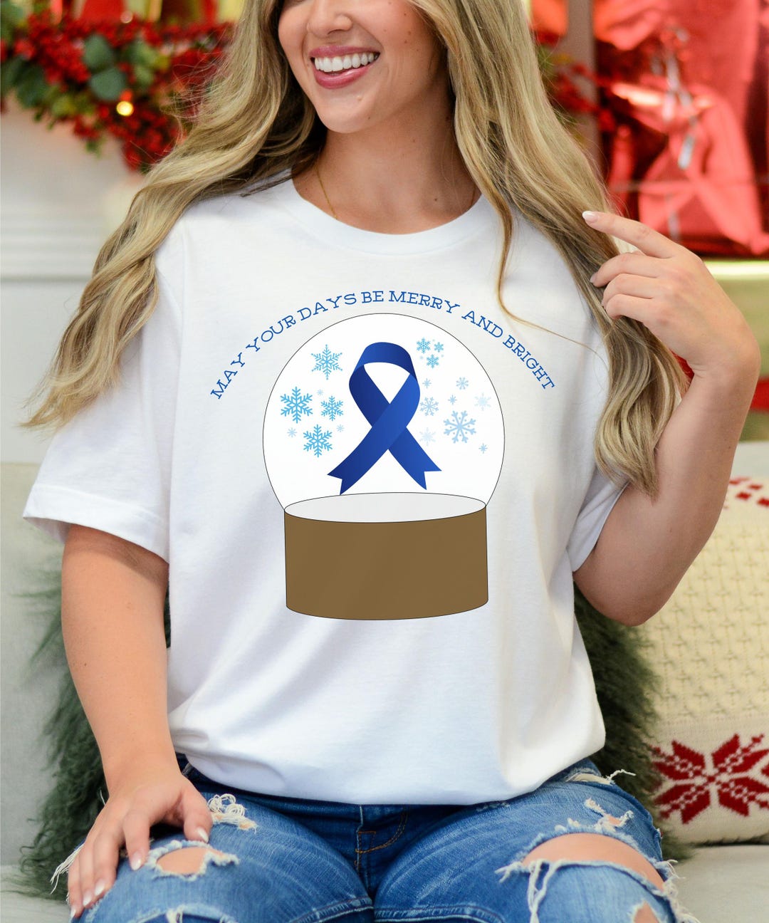 Colorectal Cancer Awareness Festive Winter Christmas Snow Globe Tee ...