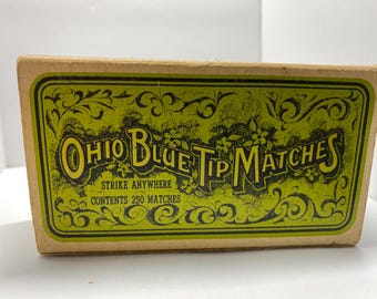 2 Vintage 50's Ohio Blue Tip Matches Box Empty Cottage Town Theme ...