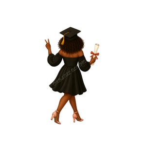 Graduation Clipart Black Woman | Melanin Graduate PNG | Cap and Gown ...