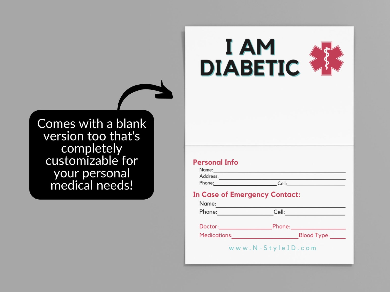 Medical ID Card Diabetic Wallet Card Medical ID Card - Etsy
