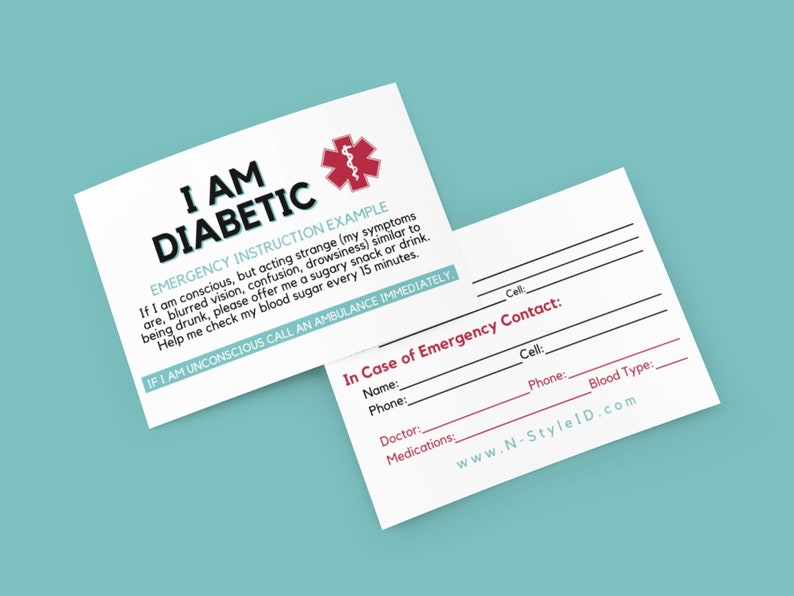 Medical ID Card Diabetic Wallet Card Medical ID Card - Etsy