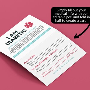 Medical ID Card, Diabetic Wallet Card, Medical ID Card, Editable PDF ...