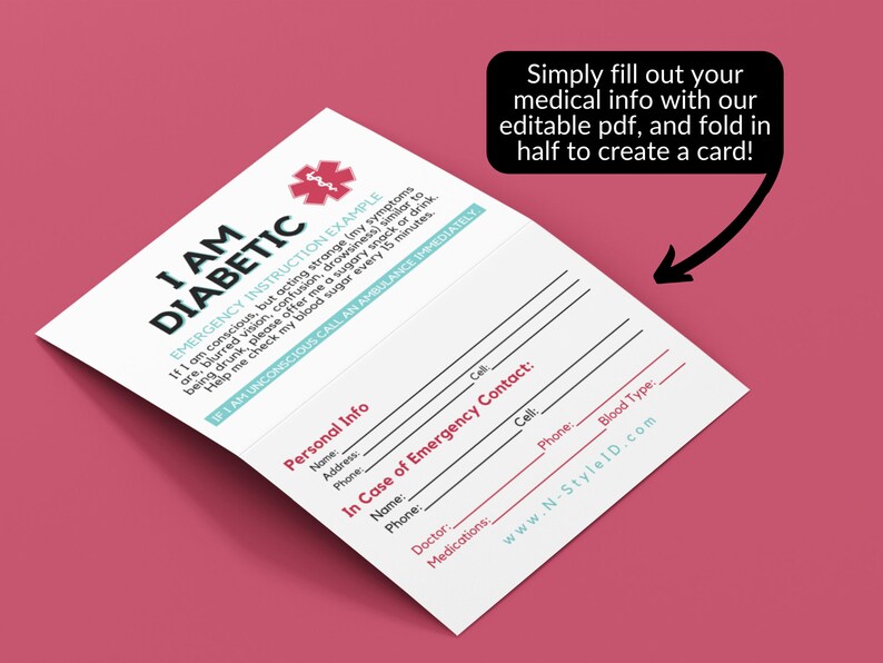 Medical ID Card Diabetic Wallet Card Medical ID Card - Etsy