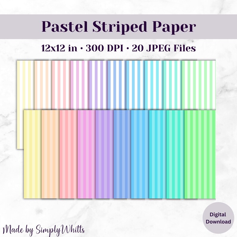 Pastel Striped Digital Paper: Seamless Scrapbook Backgrounds (20 JPG ...