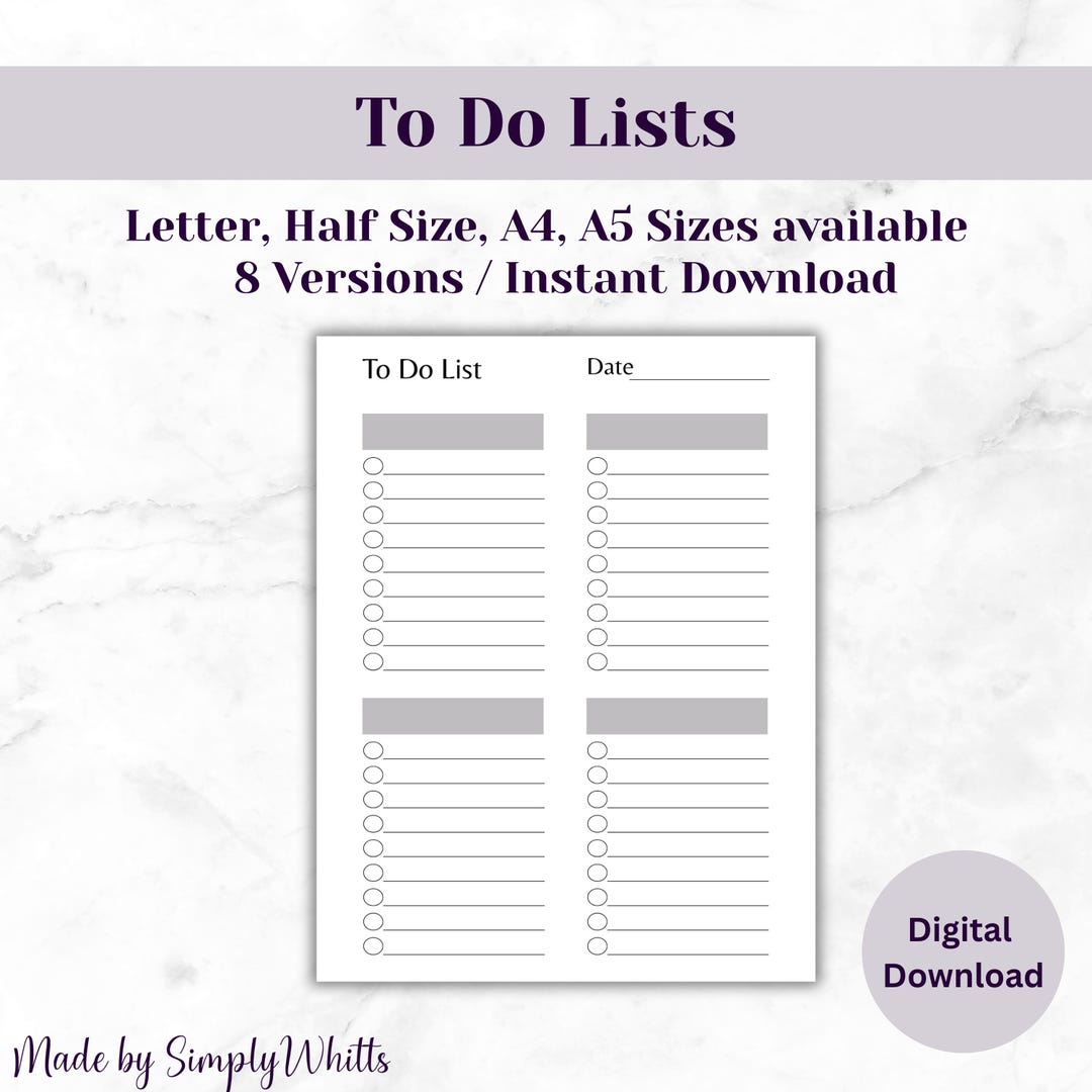 Colorful to Do List Printable Template: US Letter, A4, A5 Sizes ...