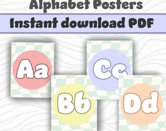 Alphabet Posters Pastel Checkered Decor Pastel Rainbow Checkered ABC ...