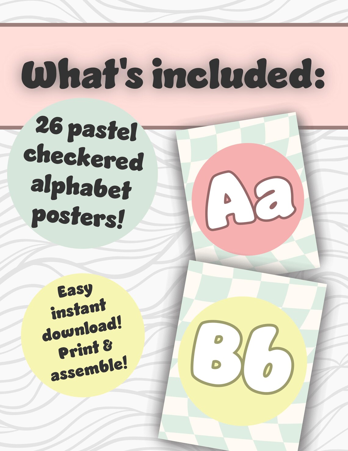 Checkered Pastel Alphabet Posters - Etsy
