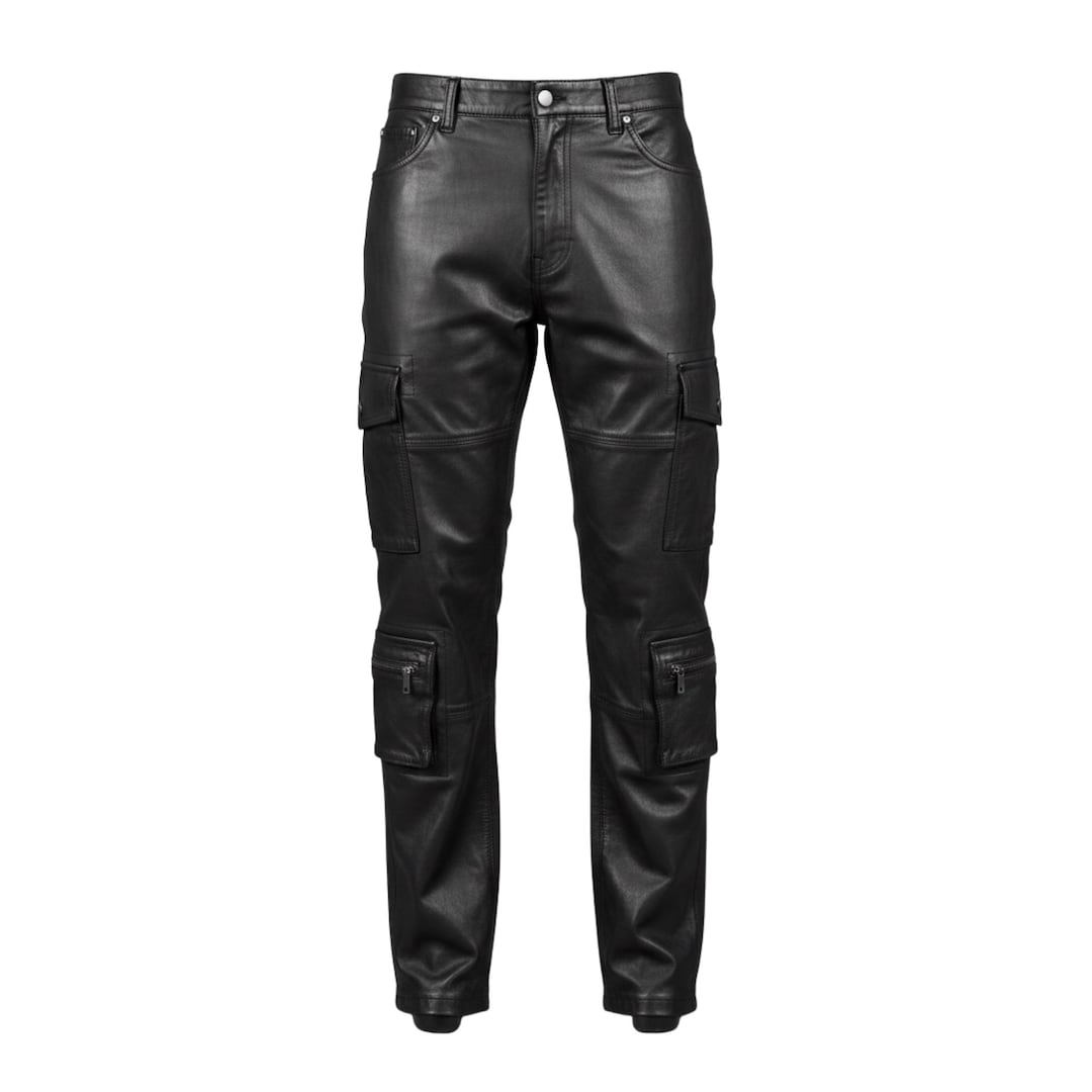 Men's Black Leather Cargo Pant - Military Style 9 Pockets Outfit ...