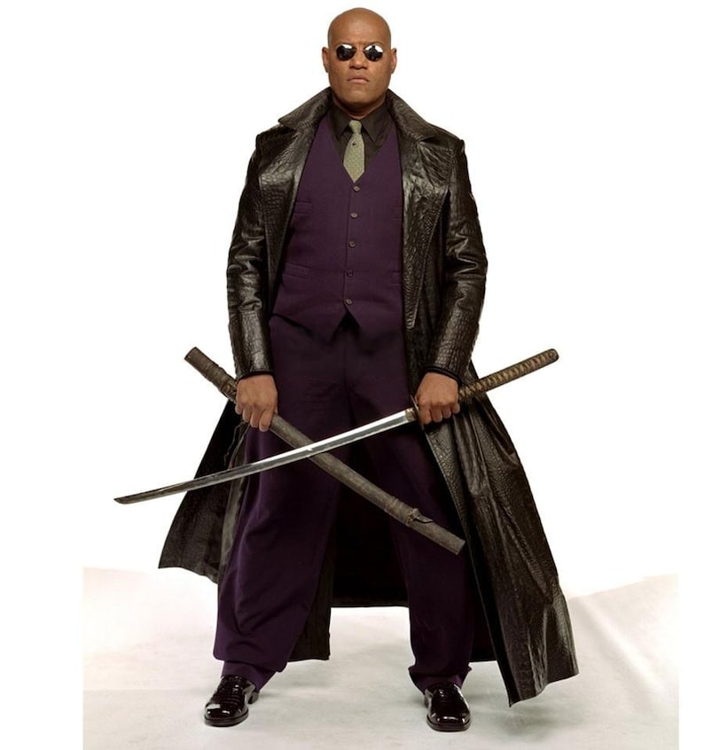 Morpheus the Matrix Laurence Fishburne Alligator Leather Long Trench ...