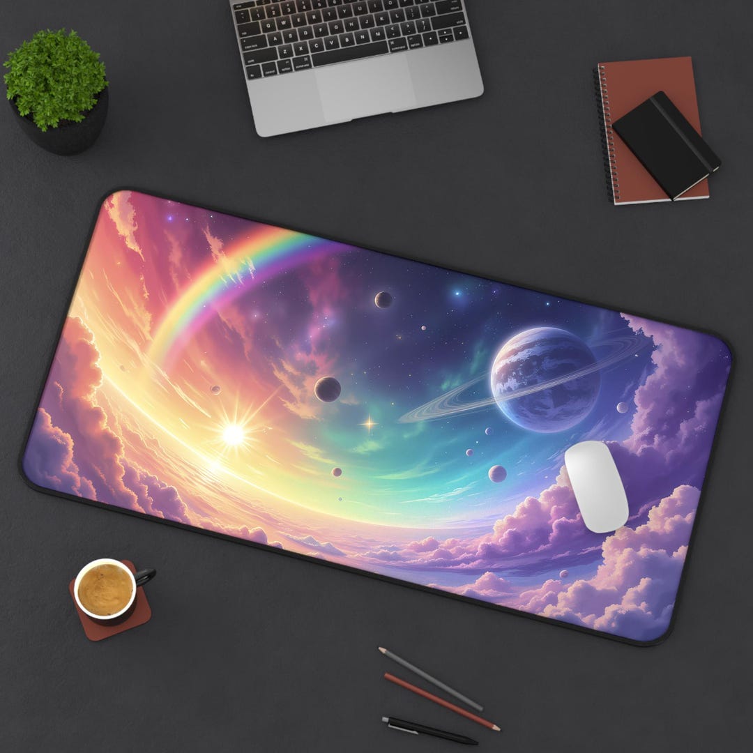 Galaxy Desk Mat, Planet Mouse Pad Rainbow Clouds Mouse Pad Celestial ...
