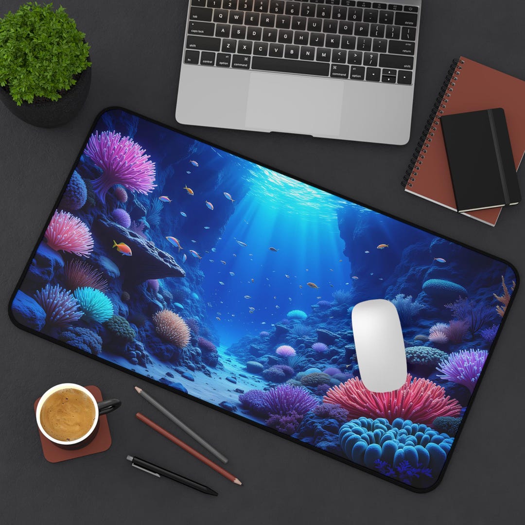 Blue Water Desk Mat Fish Mousepad for Office Mouse Pad for Work ...