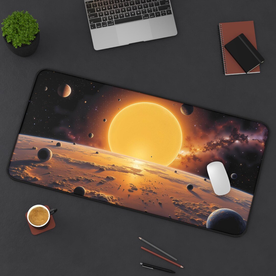 Galaxy Desk Mat Solar System Mouse Pad Gold Planet Astronomy Theme ...