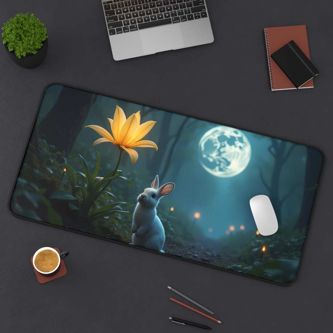 Creepy Mystical Forest Bunny Mouse Pad Moon Glow Desk Mat Spooky Office ...