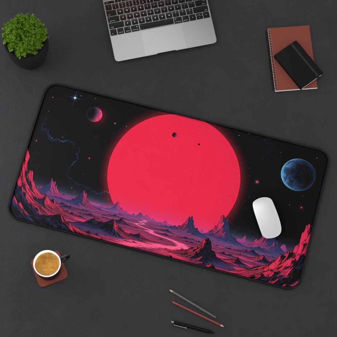 Galaxy Desk Mat Red Planet Mouse Pad Celestial Office Decor Cosmic Desk ...