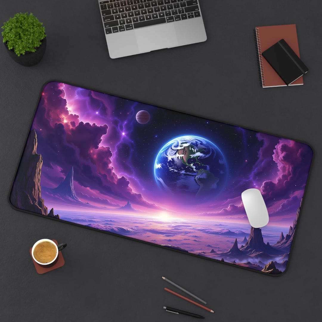 Galaxy Desk Mat Space Mouse Pad Earth and Stars Workspace Accessory ...