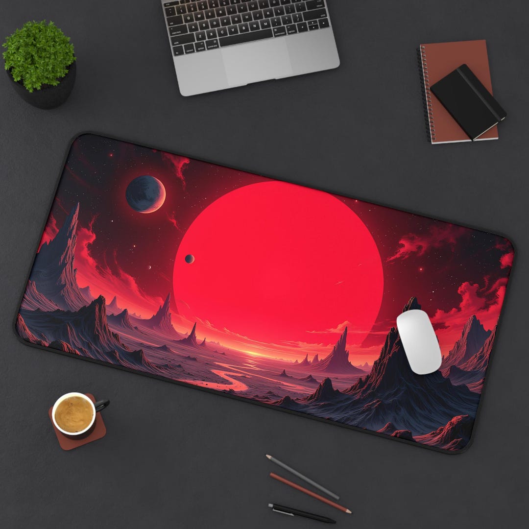 Astronomy Desk Mat Red Sun Mouse Pad Planet Desk Mat Moon Mouse Pad ...