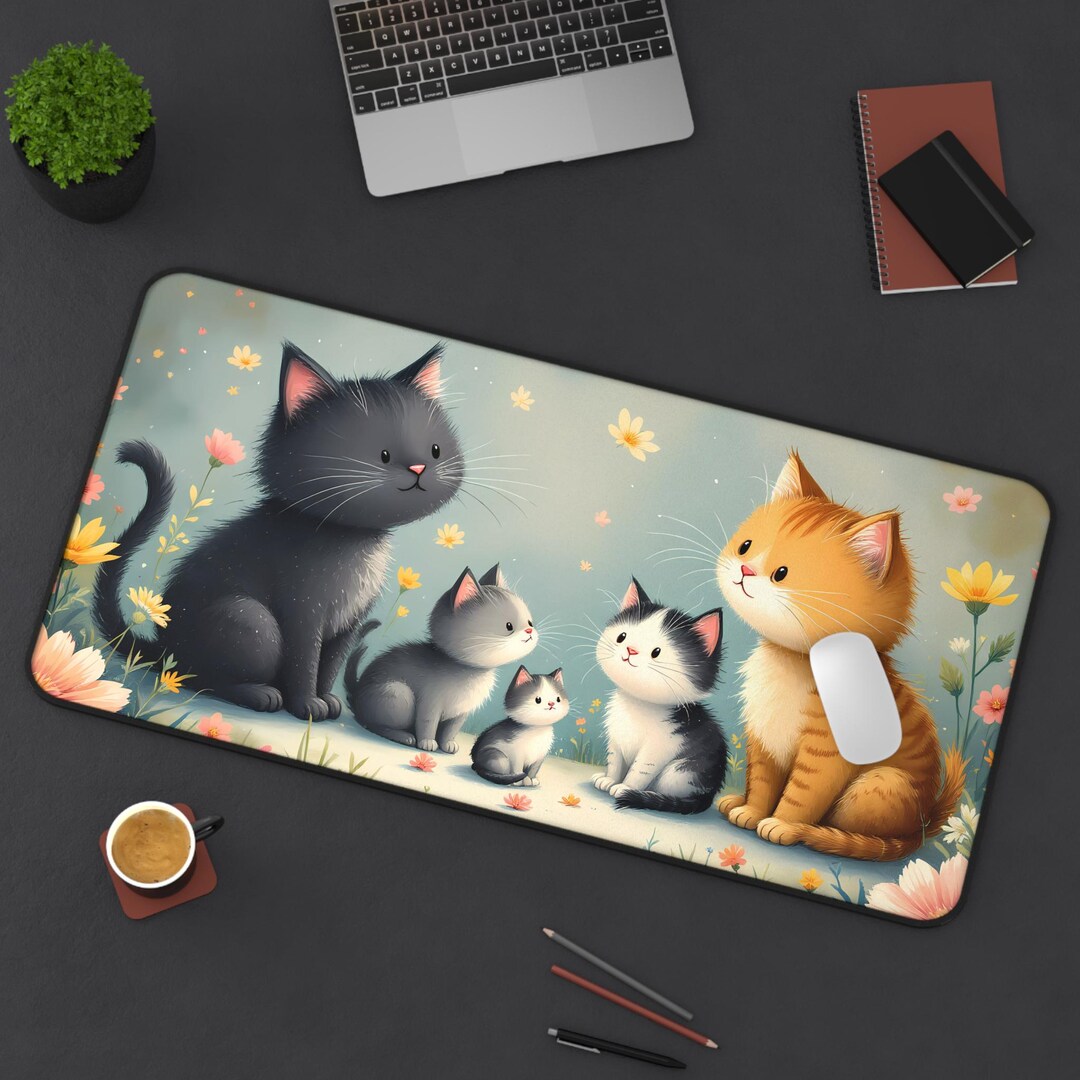 Adorable Cat Family Desk Mat Cute Cat Office Decor Pet Lover Gift Home ...