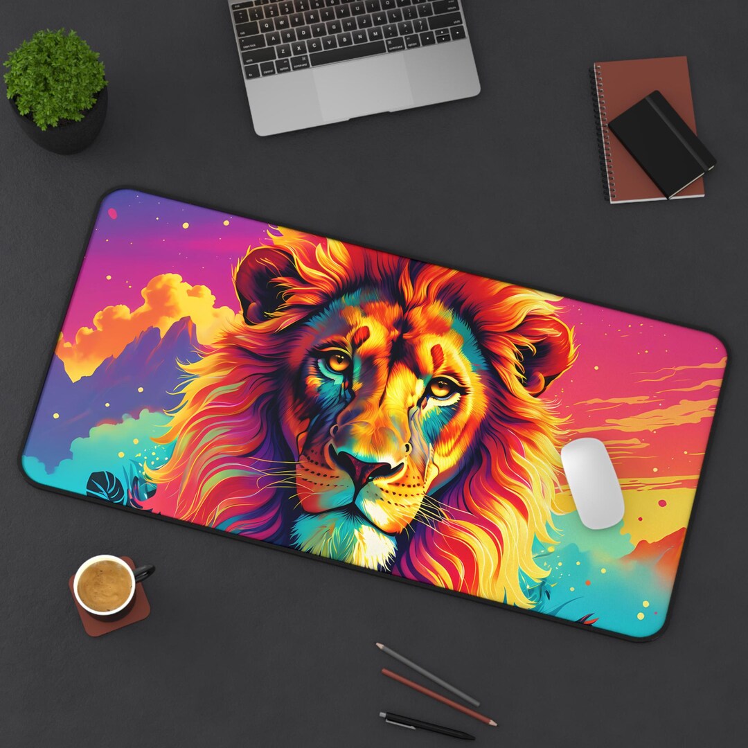 Lion Desk Mat, Retro Portrait Mouse Pad, Animal Lover Gift, Office ...