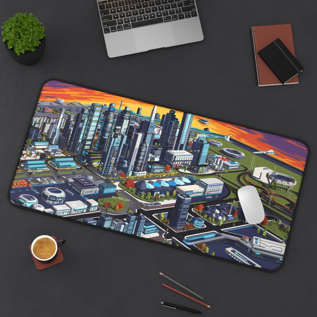 Futuristic City Mat, Gaming Mousepad, Office Desk Accessories, Desk ...