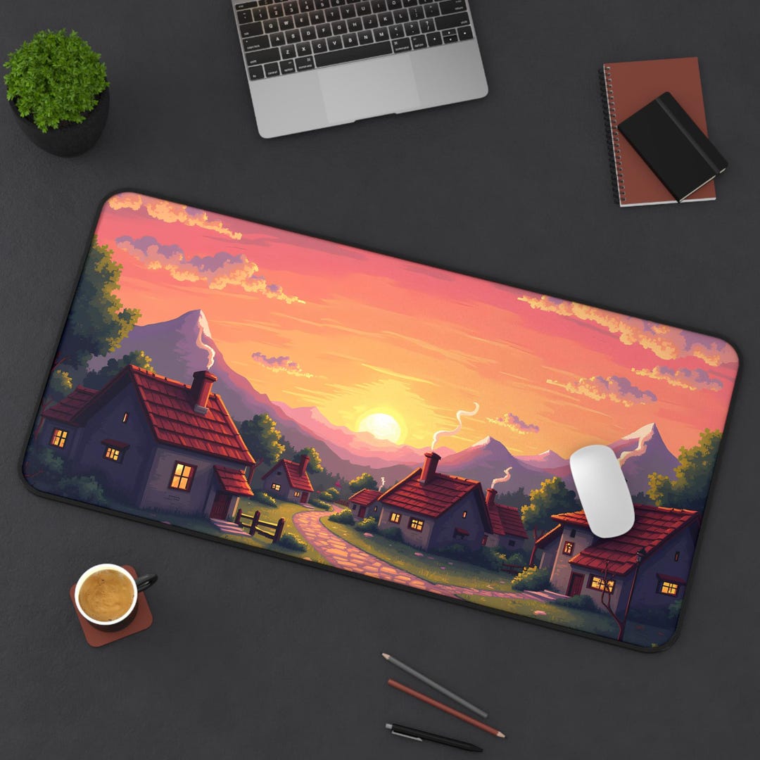 Orange Sunset Desk Mat House Mousepad for Office Mouse Pad for Work ...