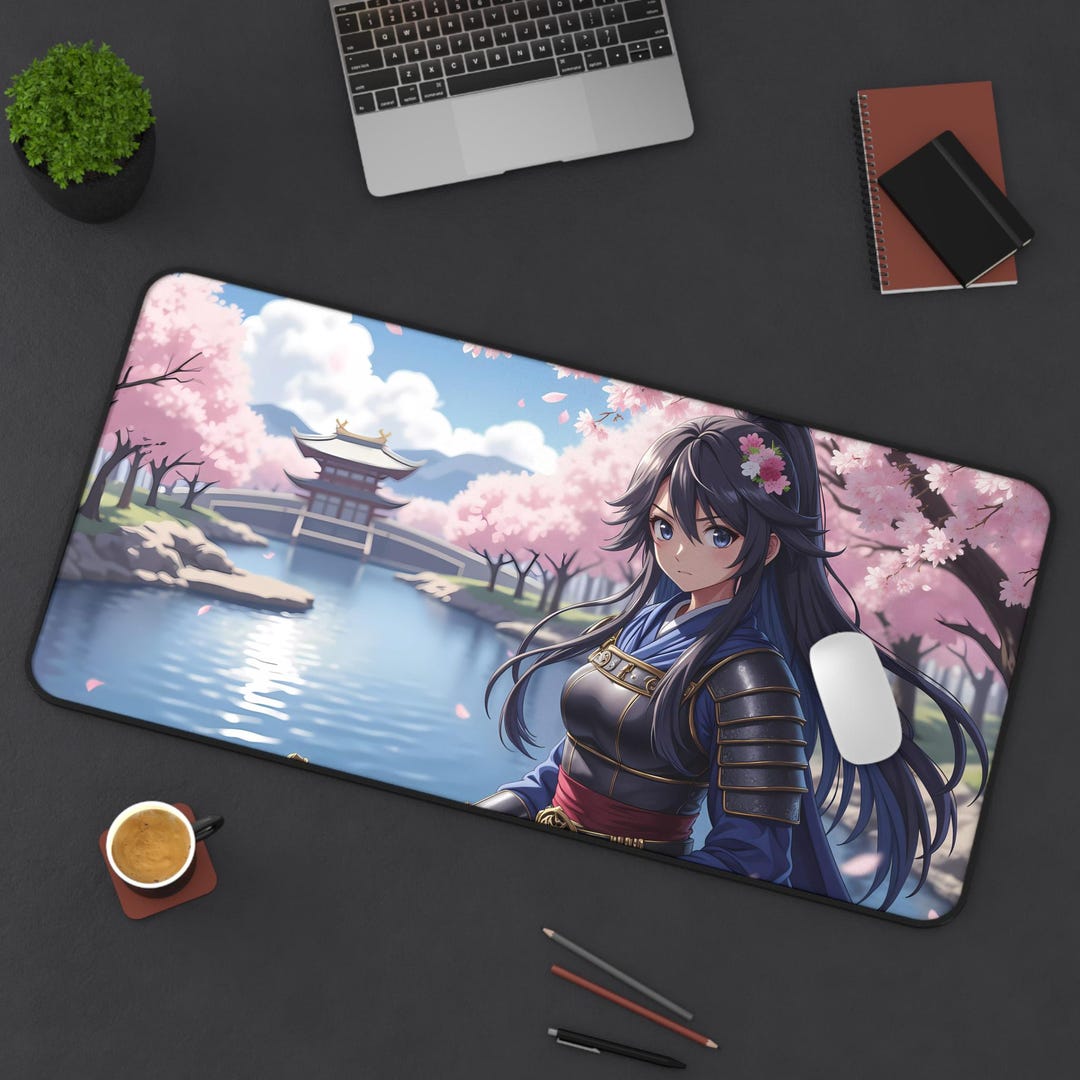 Gaming Mousepad, Samurai Anime Girl Desk Mat for PC Gamer, Large ...