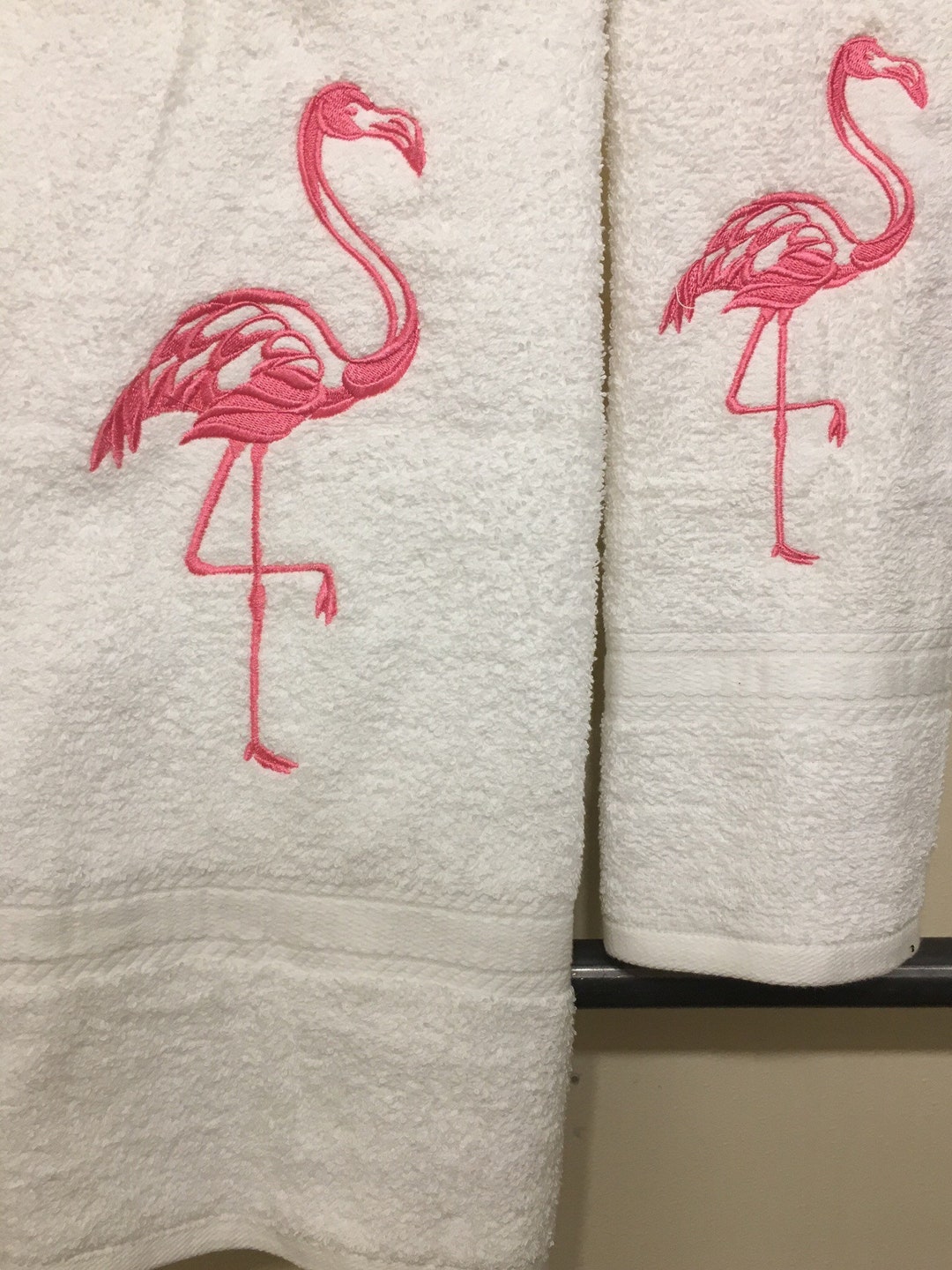 Embroidered Flamingo Bath Towel, Embroidered Flamingo Hand Towel, Wash ...