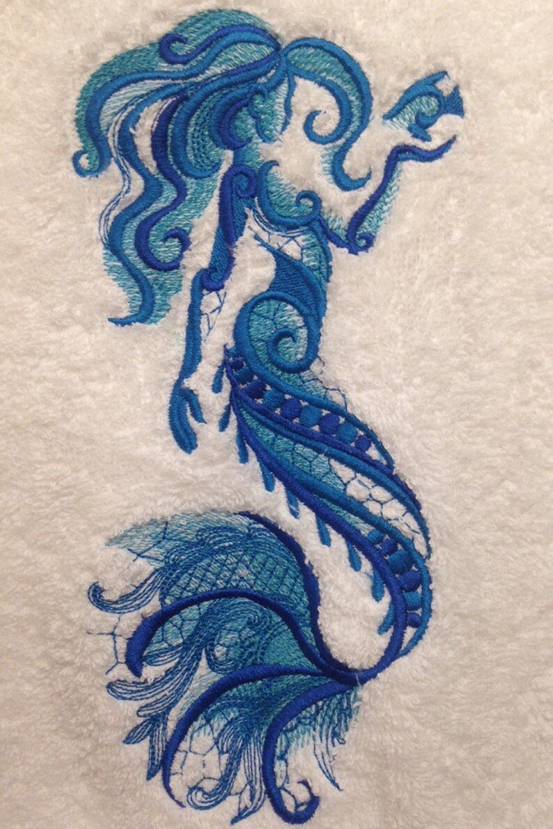 Embroidered Mermaid Bath Towel Embroidered Sea Horse Hand - Etsy