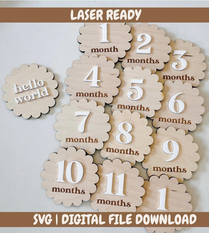 SVG DIGITAL FILE | Scalloped Milestone Birth Markers | Baby Monthly ...