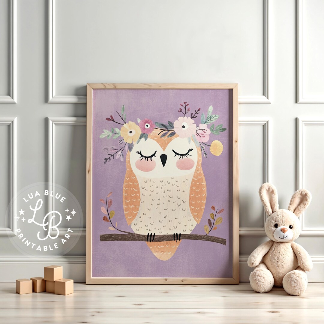 Boho Owl Nursery Print, Floral Owl Wall Art, Baby Girl Room Decor ...