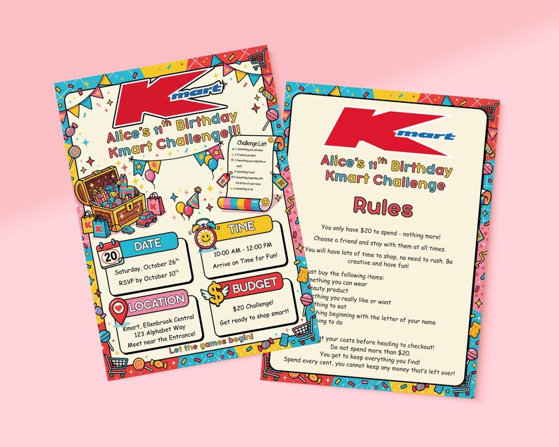 Kmart Birthday Challenge Invitation Bundle | Editable Canva Template ...