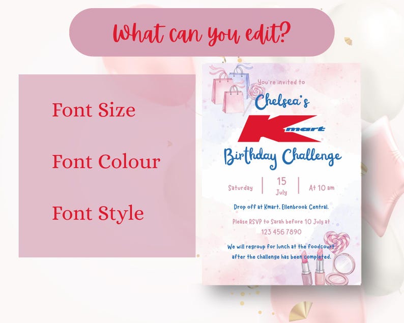 Kmart Birthday Challenge Invitation Bundle | Editable Canva Template ...